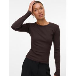 V&eacute;ro Moda Langarmshirt VERO MODA "VMCHLOE LS SHORT TOP JRS NOOS", Damen, Gr. XS, braun (chocolate torte), Feinripp, Obermaterial: 95% Baumwolle, 5% Elasthan, unifarben, slim fit normal, Rundhals, Shirts Langarmshirt, Baumwollmischung