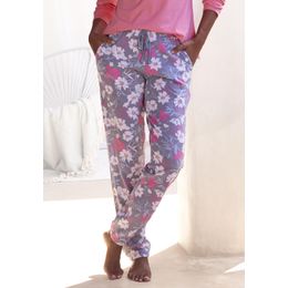 Pyjamahose Vivance Dreams, Damen, Gr. 40/42, N-Gr, bunt (grau, rosa, gebl&uuml;mt), Single Jersey, Obermaterial: 100% Baumwolle, gebl&uuml;mt, Basic schmal lang, Hosen Pyjamahose, mit sch&ouml;nem Alloverdruck