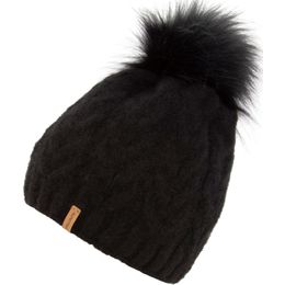 Bommelm&uuml;tze Chillouts "Flora Hat", Damen, schwarz, Obermaterial: 76% Polyacryl, 22% Polyester, 2% Polyamid, Zopfmuster, unifarben, M&uuml;tzen Bommelm&uuml;tze, mit abnehmbarem Kunstfell-Pompon, in Europa gefertigt
