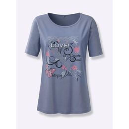 T-Shirt Classic Basics "Shirt", Damen, Gr. 52, blau (taubenblau), 100% Baumwolle, bedruckt, gemustert, mehrfarbig, Rundhals, Shirts T-Shirt