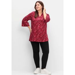 Longbluse sheego, Damen, Gr. 42, rot (dunkelrot, gemustert), 97% Viskose, 3% Elasthan, bedruckt, gebl&uuml;mt, gemustert, mehrfarbig, V-Ausschnitt, Blusen Longbluse