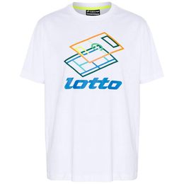 Print-Shirt Lotto, Herren, Gr. M (48/50), wei&szlig; (hellwei&szlig;), 100% Baumwolle, bedruckt, Rundhals, gerader Abschluss, Shirts Print-Shirt, - mit plakativem Frontprint