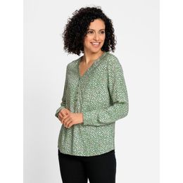 Druckbluse Inspirationen, Damen, Gr. 52, gr&uuml;n (eucalyptus, ecru, bedruckt), 100% Viskose, bedruckt, gemustert, mehrfarbig, V-Ausschnitt, Blusen Druckbluse