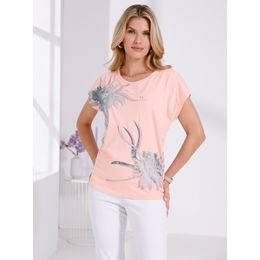 Rundhalsshirt Classic Basics "Rundhals-Shirt", Damen, Gr. 44, rosa (puder, silberfarben, bedruckt), 95% Baumwolle, 5% Elasthan, bedruckt, gebl&uuml;mt, gemustert, mehrfarbig, Rundhals, Shirts Rundhalsshirt