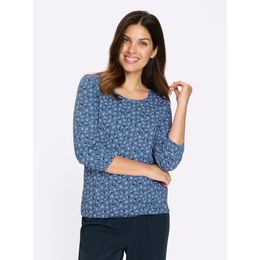 3/4-Arm-Shirt Classic Basics "3/4-Arm-Shirt", Damen, Gr. 56, mittelblau, ecru, bedruckt, 100% Baumwolle, gemustert, mehrfarbig, Rundhals, Shirts 3/4-Arm-Shirt