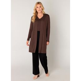 Longstrickjacke Base Level "Yayla long", Damen, Gr. 46, braun, Strick, Obermaterial: 94% Viskose, 6% Elasthan, unifarben, figurumspielend ca. Mitte Oberschenkel, tiefer Rundhals, Strickjacken Longstrickjacke, ohne Verschluss