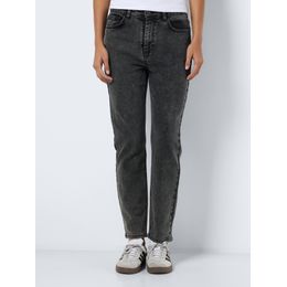 High-waist-Jeans Noisy may "NMMONI HW STRAIGHT ANK ACID AZ391DG NOOS", Damen, Gr. 25, L&auml;nge 30, blau (dunkelgrau denim), Denim/Jeans, Obermaterial: 99% Baumwolle, 1% Elasthan, unifarben, slim fit, Jeans High-waist-Jeans