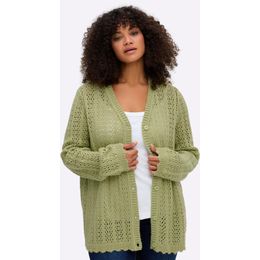 Strickjacke sheego, Damen, Gr. 56/58, lindgr&uuml;n, 80% Polyacryl, 20% Baumwolle, unifarben, Strickjacken Strickjacke