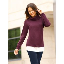 2-in-1-Pullover Classic Basics "2-in-1-Pullover", Damen, Gr. 52, rot (burgund, wei&szlig;), 100% Polyacryl, Webware:100% Baumwolle, unifarben, Pullover 2-in-1-Pullover