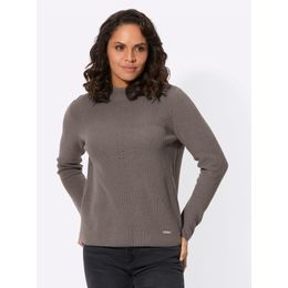 Stehkragenpullover Casual Looks "Stehkragen-Pullover", Damen, Gr. 50, grau (taupe), 50% Wolle, 30% Baumwolle, 20% Polyamid, unifarben, Pullover Stehkragenpullover