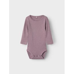 Langarmbody name it "NBFKAB LS BODY NOOS", M&auml;dchen, Gr. 68, N-Gr, lila (elderberry detail:melange), Jersey, Obermaterial: 57% Baumwolle, 38% Modal, 5% Elasthan, meliert, unifarben, normal, Rundhals, Bodys Langarmbody