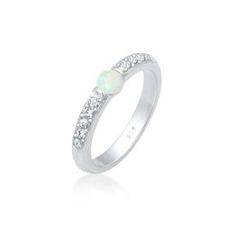 Verlobungsring Elli Premium "Ring Glas Kristalle Synthetischer Opal 925 Sterling Silber" Gr. 58, silber, Fingerringe, Damen, 58, Silber 925 (Sterlingsilber), Verlobungsring