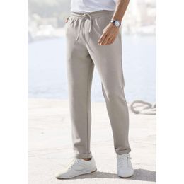 Jogger Pants John Devin "Jogg Pants", Herren, Gr. M (48/50), N-Gr, beige (beige meliert), Stoff, Obermaterial: 83% Polyester, 13% Viskose, 4% Elasthan, meliert, unifarben, bequem lang, Hosen Jogger Pants, Umschlag am Beinabschluss, aus elastischer Piqu&eacute;-Qualit&auml;t