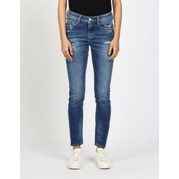 Relax-fit-Jeans Gang "94AMELIE", Damen, Gr. 33, N-Gr, blau sea destroy, Denim/Jeans, Obermaterial: 90% Baumwolle, 6% Polyester, 4% Elasthan, regular fit lang, Jeans Relax-fit-Jeans, mit Used-Effekten, Topseller