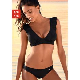 Triangel-Bikini JETTE, Damen, Gr. 42, Cup C/D, schwarz, Polyamid, unifarben, Bikini-Sets Triangel-Bikini, mit Volant