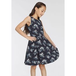 Jerseykleid Kidsworld "- Skaterkleid mit Blumen bedruckt", M&auml;dchen, Gr. 128/134, N-Gr, blau (marine gebl&uuml;mt), Jersey, Obermaterial: 95% Baumwolle, 5% Elasthan, gemustert, mehrfarbig, ausgestellt kniefrei, Rundhals, Kleider Jerseykleid, festliche Anl&auml;sse, kniefreie L&auml;nge, modisch, aus Jerseystoff