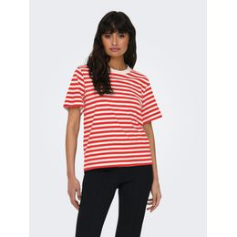 Kurzarmshirt Only "ONLLIVINA S/S STRIPE TEE JRS NOOS", Damen, Gr. XS (34), rosa (bonbon stripes:wei&szlig; stripes), Single Jersey, Obermaterial: 100% Baumwolle, gestreift, regular fit normal, Rundhals, Shirts Kurzarmshirt
