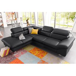 Ecksofa COTTA "Driver L-Form", schwarz, B:268cm H:73cm T:214cm, Kunstleder SOFTLUX;LEDER BEEFY (ein abgedecktes Spalt-Rindsleder) im Sitz und R&uuml;cken (Korpus in Kunstleder);Luxus-Kunstleder;Leder Pampas (echtes Rindsleder) im Sitz und R&uuml;cken (R&uuml;ckseite mit Spannstoff bezogen), Sofas, Ecksofa, mit Kopfteilverstellung, wahlweise mit Bettfunktion & Bettkasten