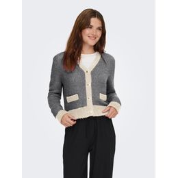 Strickjacke Only "ONLMAGGIE LIFE LS V-NECK CARDI CC KNT", Damen, Gr. S, medium grau melange detail:birch contrast, Strick, Obermaterial: 70% Polyester, 21% Nylon, 8% Wolle, 1% Elasthan, meliert, regular fit, V-Ausschnitt, Strickjacken Strickjacke