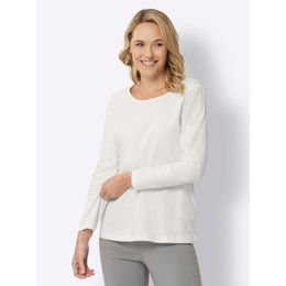 Langarmshirt Classic Basics "Langarm-Shirt", Damen, Gr. 42, beige (ecru), 100% Baumwolle, unifarben, Rundhals, Shirts Langarmshirt