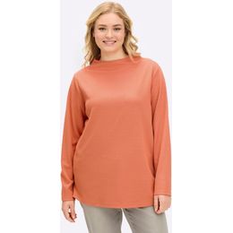 Sweatshirt sheego, Damen, Gr. 48/50, kirsche, orange, gemustert, 80% Polyester, 16% Viskose, 4% Elasthan, gemustert, mehrfarbig, Sweatshirts Sweatshirt