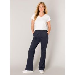 Stoffhose Base Level "Tori", Damen, Gr. 44, L&auml;nge 32, blau (dunkelblau), Web, Obermaterial: 75% Polyamid, 25% Elasthan, unifarben, lang, Hosen Stoffhose, Sommerhose mit ausgestelltem Bein und Stretch