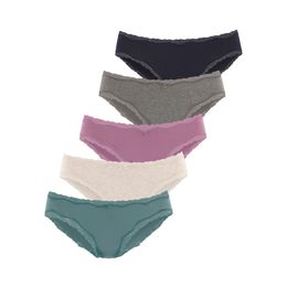 Jazz-Pants Slips Vivance, Damen, Gr. 44/46, bunt (anthrazit meliert, beige meliert, flieder, eukalyptus, navy), Single Jersey, Obermaterial: 95% Baumwolle, 5% Elasthan. Spitze: 90% Polyamid, 10% Elasthan, meliert, unifarben, k&ouml;rpernah, Unterhosen Jazz-Pants Slips, aus elastischer Baumwolle, Topseller