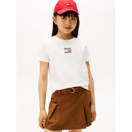 T-Shirt Tommy Hilfiger "RHINE STONE FLAG TEE S/S", M&auml;dchen, Gr. 4 (104), beige (ivory silk), Single Jersey, Obermaterial: 100% Baumwolle, unifarben, regular fit normal, Rundhals, eingesetzt gerader Abschluss, Shirts T-Shirt, Kinder bis 16 Jahre