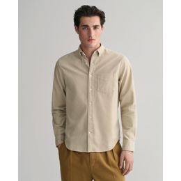 Langarmhemd Gant "REG UT CORDUROY SHIRT", Herren, Gr. 4XL, N-Gr, beige (putty), Cord, Obermaterial: 100% Baumwolle, regular fit, 2-Knopf-Manschette, Hemden Langarmhemd