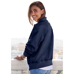Blouson French Connection, Damen, Gr. XS (32/34), blau (dunkelblau), Web, Obermaterial: 100% Polyester. Futter: 85% Polyester, 15% Baumwolle. &Auml;rmelfutter: 100% Polyester, unifarben, l&auml;ssig geschnitten h&uuml;ftlang, Rippb&uuml;ndchen, Jacken Blouson, mit College-Kragen