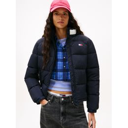 Steppjacke Tommy Jeans "TJW ESS PUFFER FLAG JACKET EXT", Damen, Gr. XXL (44), schwarz night navy, Web, Obermaterial: 100% Nylon, unifarben mit Farbeinsatz, regular fit, Jacken Steppjacke