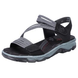 Riemchensandale Rieker, Damen, Gr. 42, schwarz (schwarz, grau), Nubuklederimitat, Schuhe Riemchensandale, Sommerschuh, Sandalette, Klettschuh, in sportiver Optik