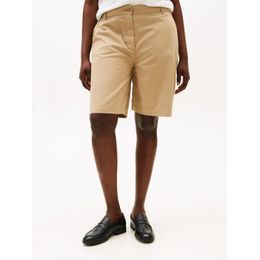 Shorts Tommy Hilfiger Curve "CRV CO BLEND GMD CHINO SHORT", Damen, Gr. 48, N-Gr, beige, Web, Obermaterial: 65% Baumwolle, 33% Lyocell, 2% Elasthan, unifarben, relaxed fit knielang, Hosen Shorts, in Gro&szlig;en Gr&ouml;&szlig;en, Chino Qualit&auml;t, Logostickerei