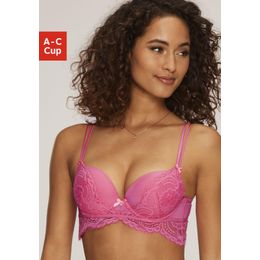Push-up-BH Lascana "Valentina", Damen, Gr. 85, Cup C, pink, Microtouch, Obermaterial: 60% Polyamid, 35% Polyester, 5% Elasthan, BHs Push-up-BH, mit extravaganten Spitzendetails, Dessous