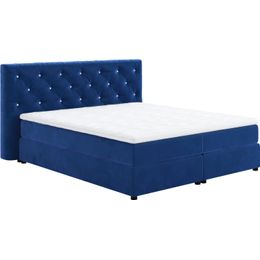 Boxspringbett COTTA "Castle", blau (navy blau), B:164cm L:220cm, 100% Polyester (PES), Komplettbetten, Boxspringbett, mit Strasssteinen im Kopfteil, inkl. Topper