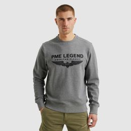 PME-Legend Sweatshirt PME LEGEND "Crewneck soft terry with logo", Damen, Gr. M, grau (grau melee), Sweatware, Obermaterial: 100% Baumwolle, bestickt, regular fit normal, Rundhals, Rippb&uuml;ndchen, Sweatshirts Sweatshirt, mit Logo Stickerei