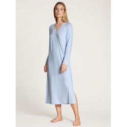 Nachthemd Calida "Elegant Dreams", Damen, Gr. XXS (32/34), N-Gr, blau (harmony blau), Single Jersey, Obermaterial: 95% Modal (TENCEL&trade;), 5% Elasthan, leicht transparent, unifarben, comfort fit ca. Mitte Wade, V-Ausschnitt, Spitzenkante, Kleider Nachthemd, Spitzen-Details, V-Ausschnitt, Langarm, weich, atmungsaktiv