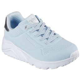 Sneaker Skechers "UNO LITE", M&auml;dchen, Gr. 28, silber (hellblau, silberfarben), Lederimitat, Schuhe Sneaker, Schn&uuml;r,-Plateausneaker mit Metallic, Gr&ouml;&szlig;enschablone zum Download