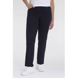 Stoffhose KjBRAND "Hose Bea in Bi-Stretch Kammgarnoptik mit B&uuml;gelfalte", Damen, Gr. 50, N-Gr, blau (marine), Web, Obermaterial: 63% Polyester, 35% Viskose, 2% Elasthan, unifarben, weit, unten schmal normal, Hosen Stoffhose, Sommerhose, ideal f&uuml;r kr&auml;ftige Oberschenkel
