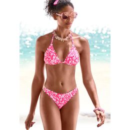Triangel-Bikini-Top Vivance "Leni", Damen, Gr. 40, Cup A/B, wei&szlig; (neonpink, wei&szlig;), Microfaser, bedruckt, gebl&uuml;mt, Bikini-Oberteile Triangel-Bikini-Top, mit gelaserter Wellenkante