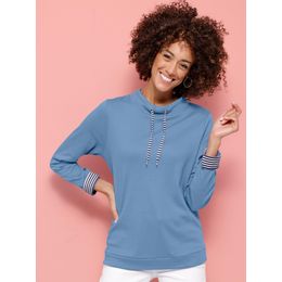 Sweatshirt Classic Basics, Damen, Gr. 40, blau (mittelblau), 100% Baumwolle, gemustert, gestreift, unifarben, Sweatshirts Sweatshirt