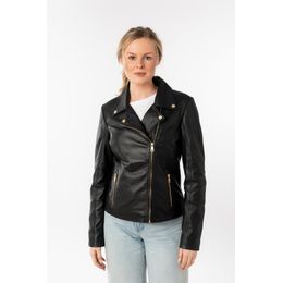 Lederjacke Mauritius "MWFylli", Damen, Gr. L, schwarz, Obermaterial: 100% Schafsleder. Futter: 100% Baumwolle. &Auml;rmelfutter: 100% Polyester, unifarben, regular fit normal, Jacken Lederjacke, mit Knopfdetails, Reverskragen, Topseller