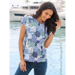 Print-Shirt Classic Basics "Print-Shirt", Damen, Gr. 40, ecru, jade, bedruckt, 100% Baumwolle, gemustert, Rundhals, Shirts Print-Shirt