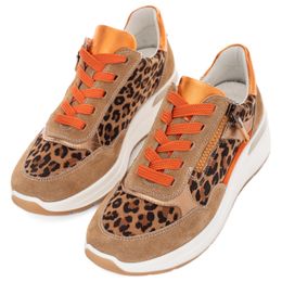 Keilsneaker Ara "GARDA", Damen, Gr. 4,5 (37,5), orange (beige, leo, orange), Glattleder, Veloursleder, kontrastfarbene Details, Schuhe Keilsneaker, Plateausneaker, Keilsneaker mit Wechselfu&szlig;bett in H-Weite, Topseller