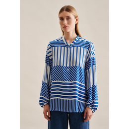 Klassische Bluse Seidensticker "Schwarze Rose", Damen, Gr. XS(34), blau (mittelblau), 100% Viskose, gestreift, regular fit, ohne Ausschnitt, Blusen Klassische Bluse, Tunika Streifen platziert