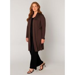 Longstrickjacke Base Level Curvy "Ayla long", Damen, Gr. 46, braun, Strick, Obermaterial: 94% Viskose, 6% Elasthan, figurumspielend knieumspielend, eingesetzt abgesteppt, Strickjacken Longstrickjacke, Figurumspielende, weiche Strickqualit&auml;t