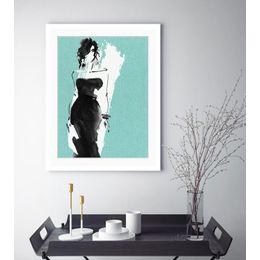 Bild queence "Ira", blau (farbe rahmen: wei&szlig;, farbe bild(er): t&uuml;rkis), B:40cm H:50cm, Acrylglas, Holz, Papier, Bilder, Bild, Abstrakt, Frau, gerahmt