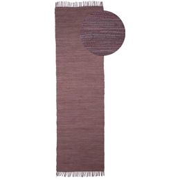 Teppich CarpetFine "Kelim Chindi uni, auch als L&auml;ufer", lila (mauve), B:70cm H:5mm L:140cm, Baumwolle, Teppiche, Teppich, Wendeteppich, reine Baumwolle, handgewebt, Uni-Farben, mit Fransen