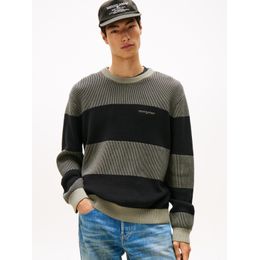 Sweatshirt Tommy Jeans "SCRIPT SWEAT", Herren, Gr. S, utility sage stripe, Sweatware, Obermaterial: 100% Baumwolle, gemustert, gestreift, mehrfarbig, regular fit normal, Rundhals, eingesetzt Rippb&uuml;ndchen, Sweatshirts Sweatshirt, Regular fit mit Rundhalsausschnitt