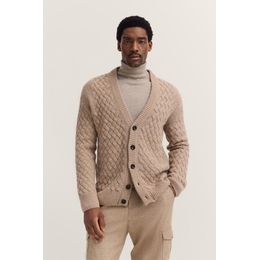Cardigan Bugatti "Regular Fit", Herren, Gr. XL, 30, beige, Strick, 47% Polyacryl, 21% Polyamid, 16% Alpaka, 16% Wolle, Flechtoptik, regular fit, V-Ausschnitt, Rippb&uuml;ndchen, Strickjacken Cardigan, mit V-Ausschnitt & Flechtoptik